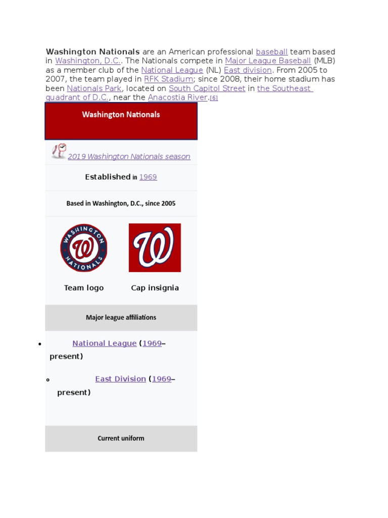 Washington Nationals Are An American Professional | PDF | Baseball ...
