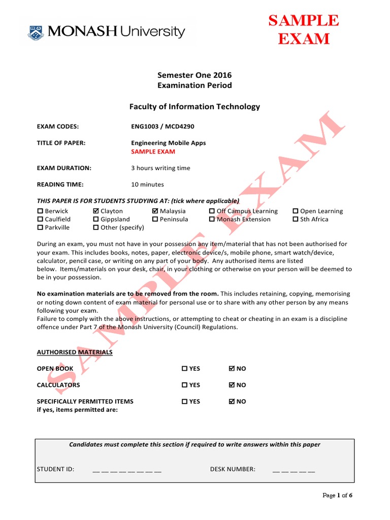 ENG1003-16-S1 Sample Exam PDF | PDF | Test (Assessment) | Password
