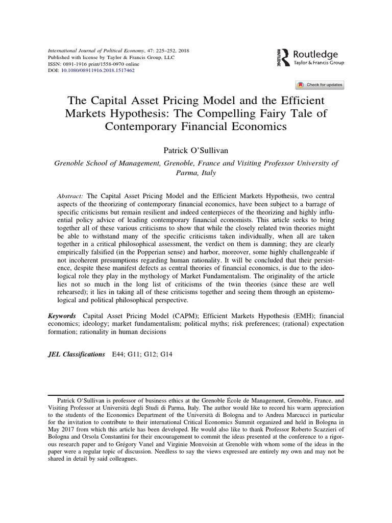 Capm and Emh | PDF | Capital Asset Pricing Model | Stock Market