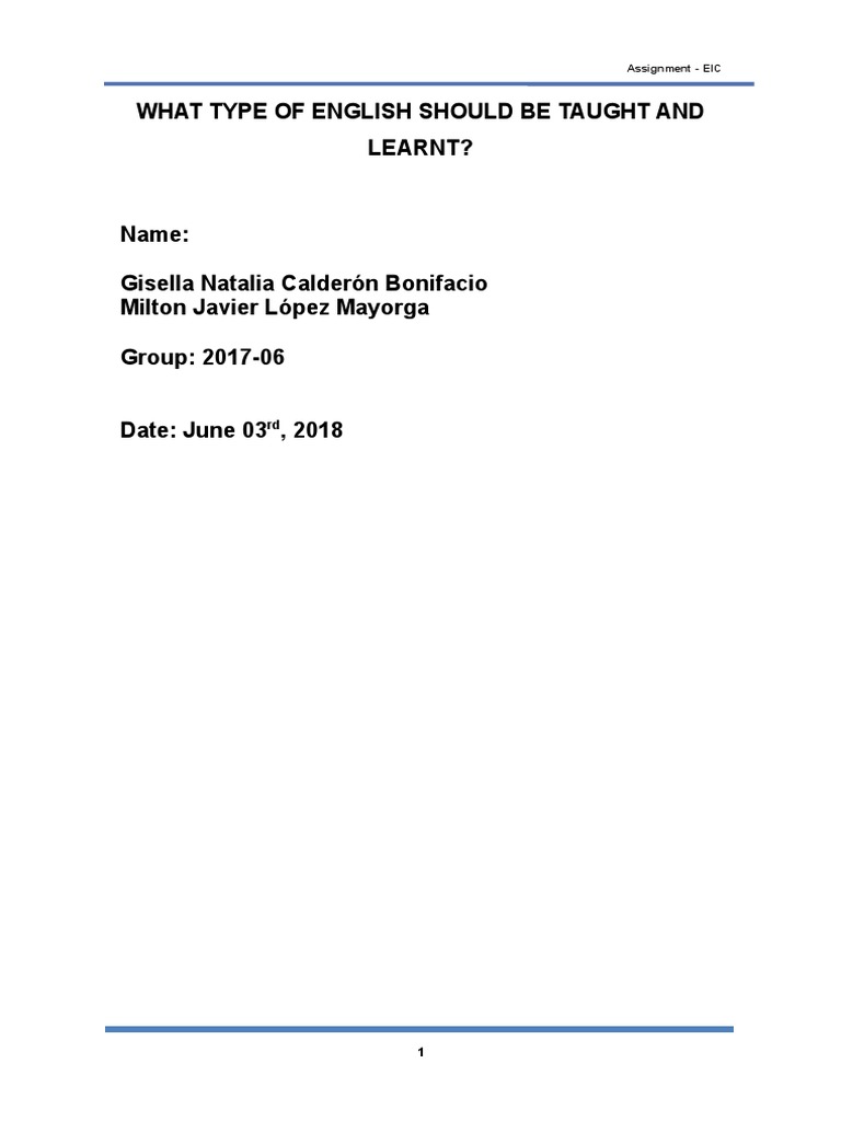 What Type of English Should Be Taught and Learnt?: Assignment EIC | PDF | English Language ...