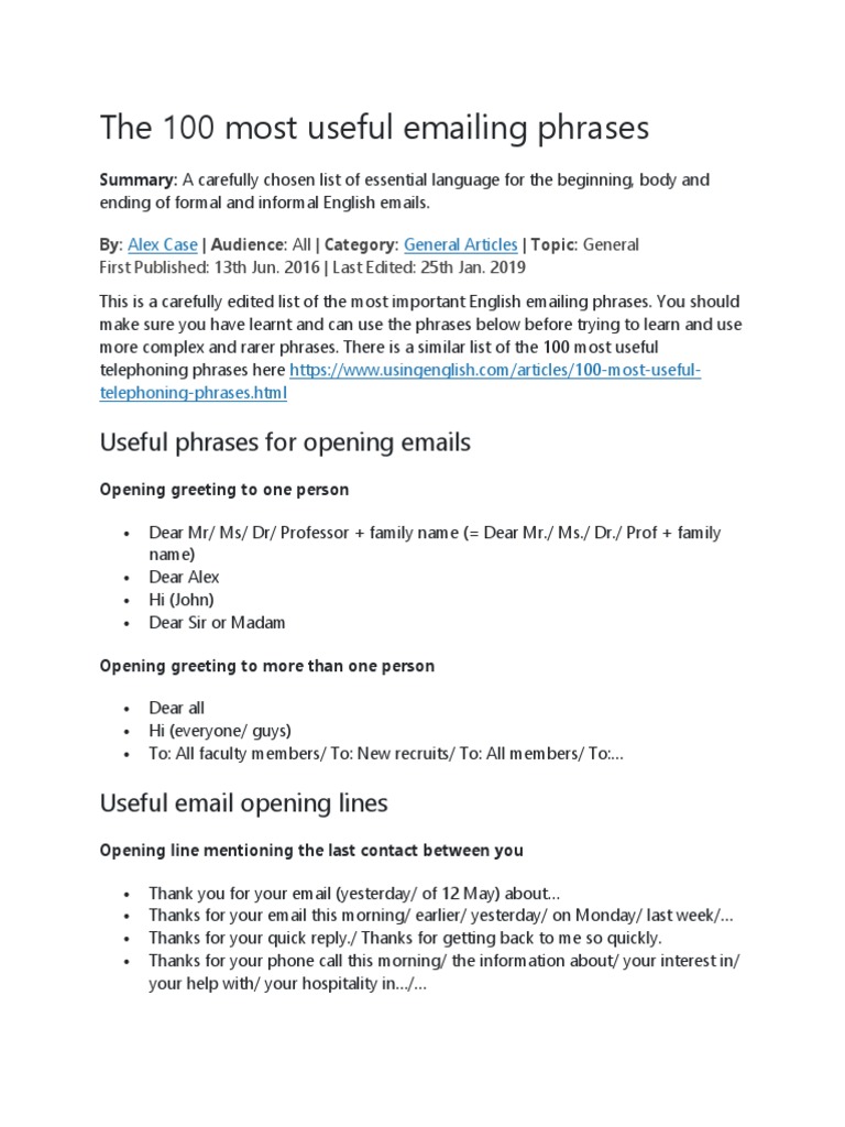 The 100 Most Useful Emailing Phrases | Question