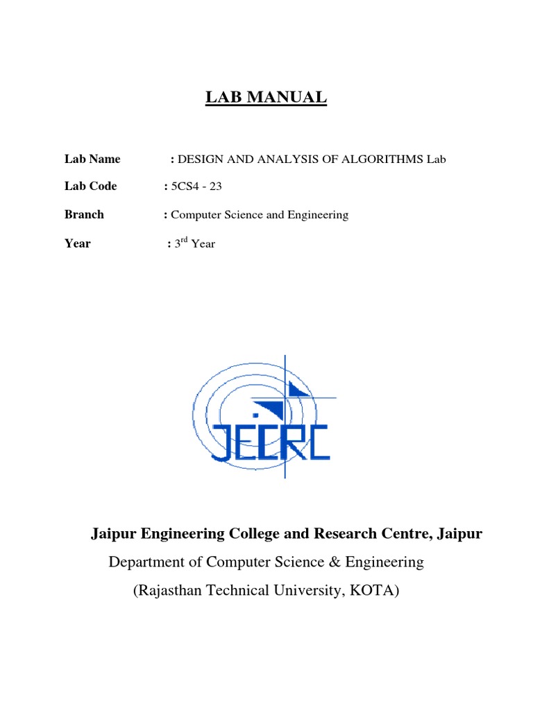 Analysis of Algorithms Lab Manual | PDF | Engineering | Computer Science