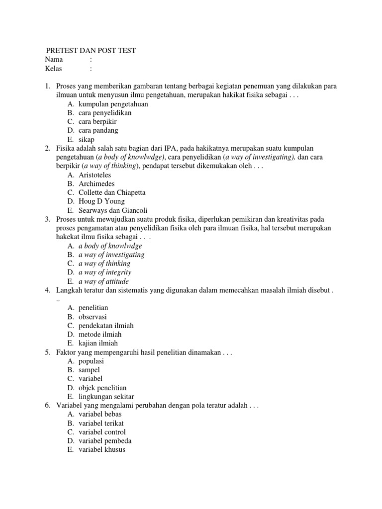 Pretest Dan Post Test | PDF