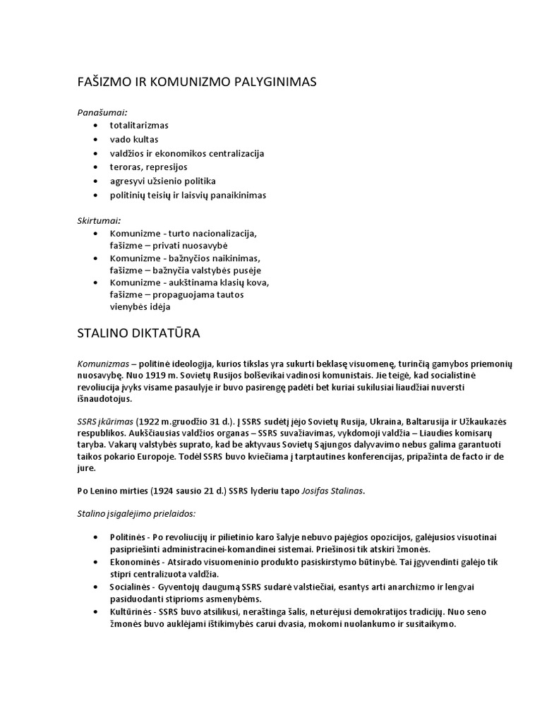 Fašizmo Ir Komunizmo Palyginimas | PDF