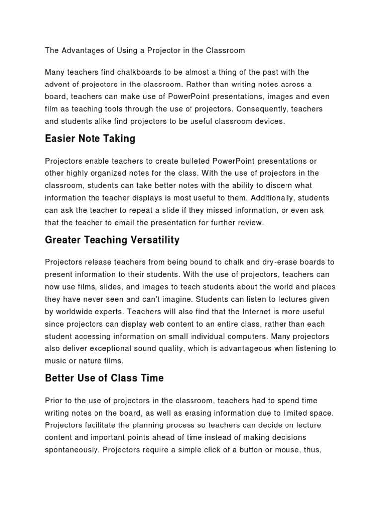 The Advantages of Using A Projector in The Classroom | PDF | Teachers ...