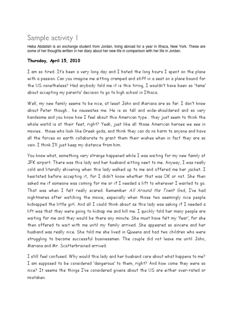 Sample Activity 1: Thursday, April 15, 2010 | PDF