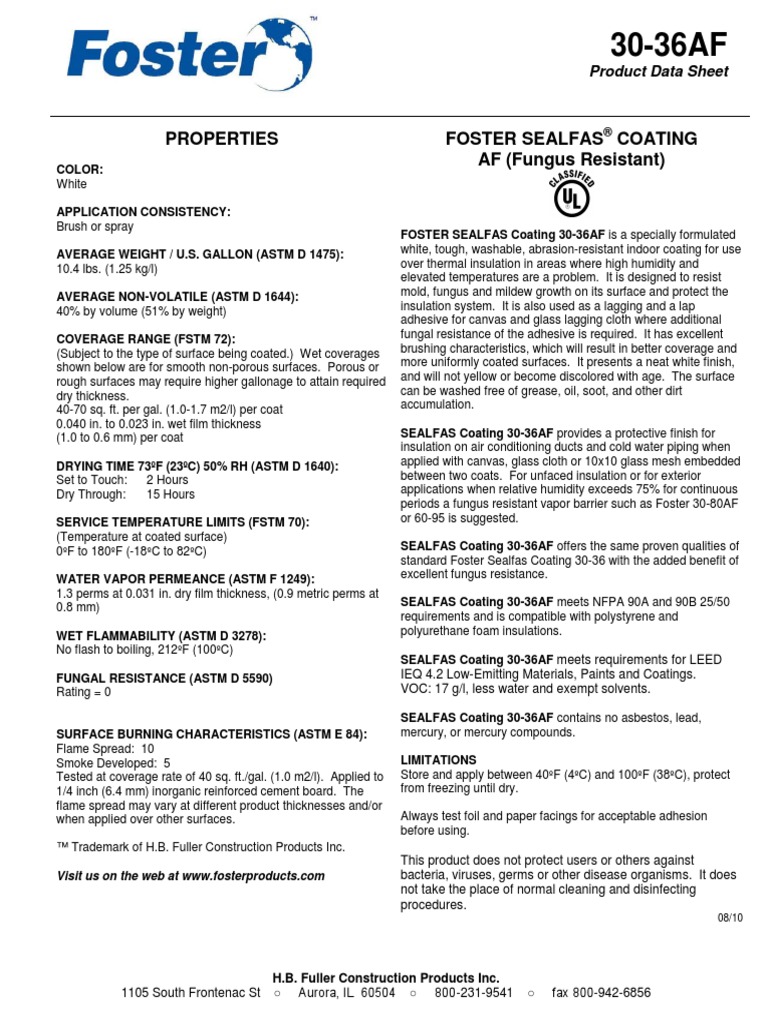 Properties Foster Sealfas Coating AF (Fungus Resistant) : Product Data ...