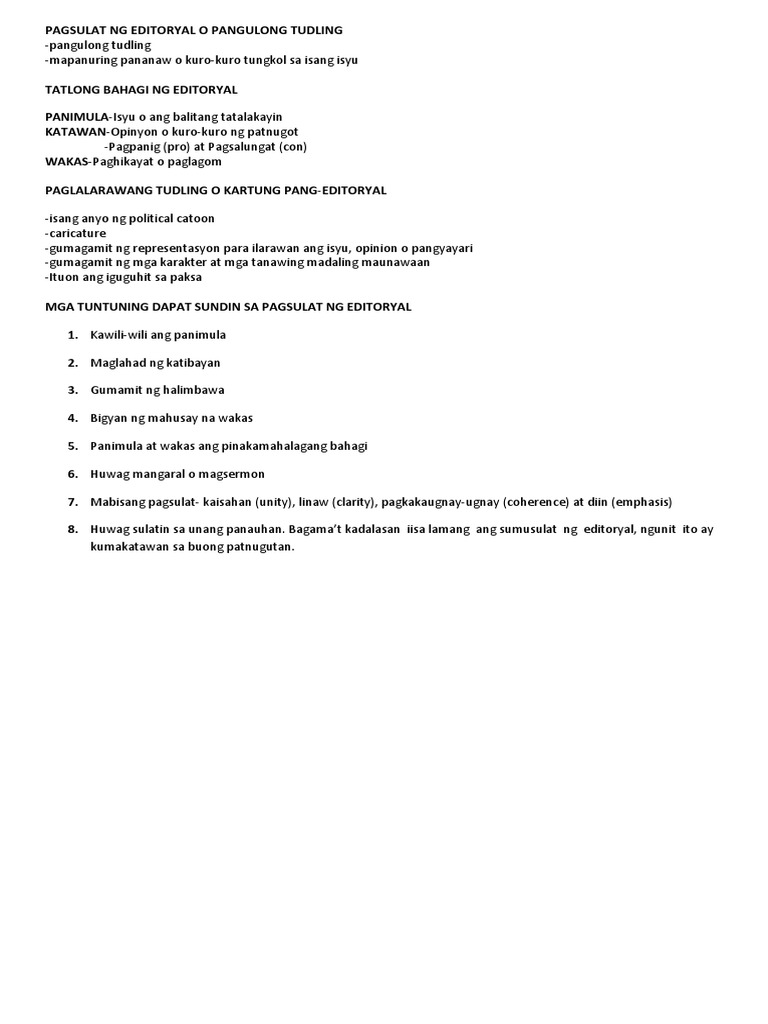 Pagsulat NG Editoryal o Pangulong Tudling | PDF
