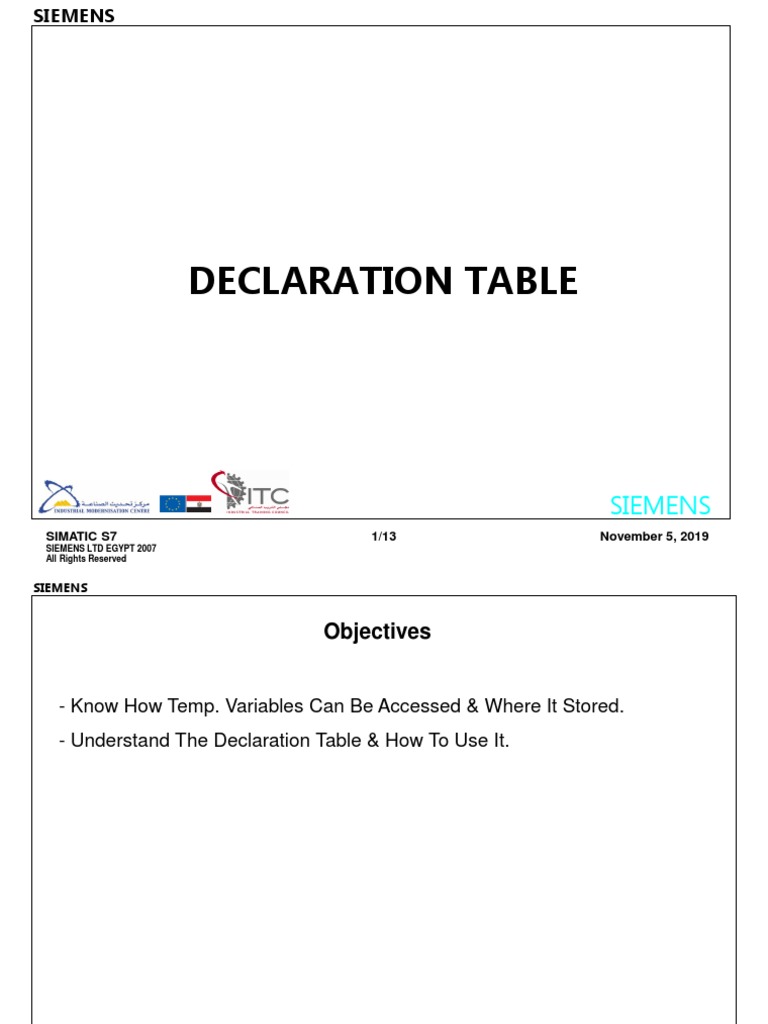 Declaration Table: Siemens | PDF | Variable (Computer Science ...