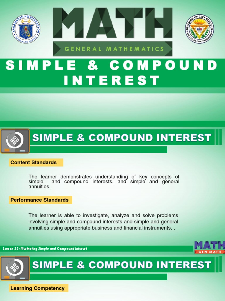 Lesson 23 Illustrating Simple and Compound Interest | PDF | Compound ...