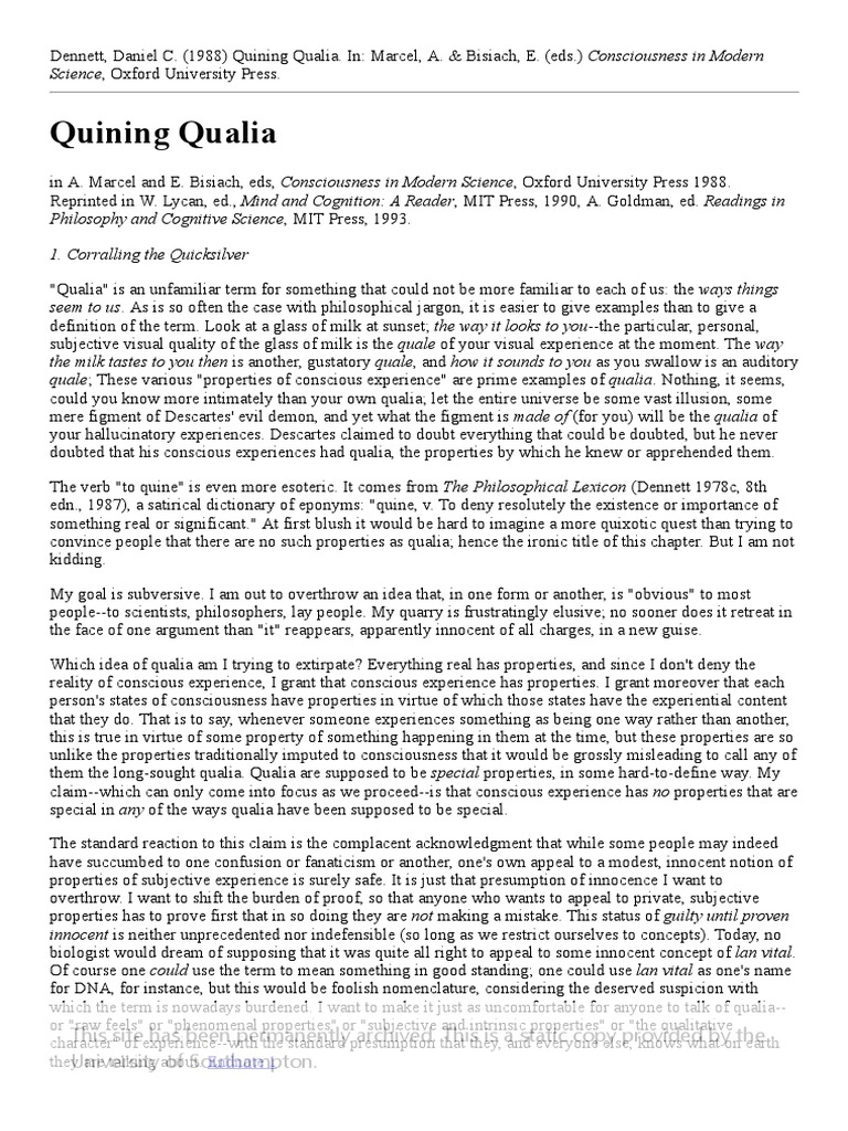 Overthrowing the Idea of Qualia: Daniel Dennett's Intuition Pumps in ...