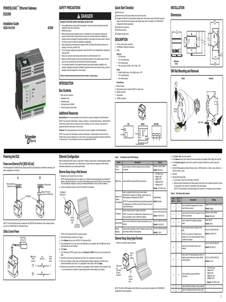 PowerLogic EGX300 Installation Guide English PDF | PDF | Ip Address ...