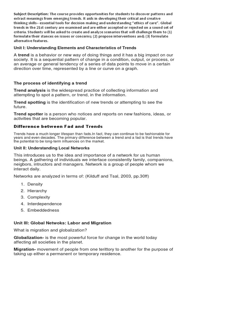 Trend: Subject Description: The Course Provides Opportunities For ...