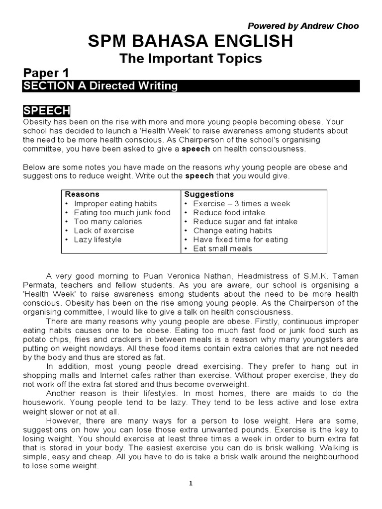 SPM English Sample Essays Based On The Important Topics | PDF | Online ...