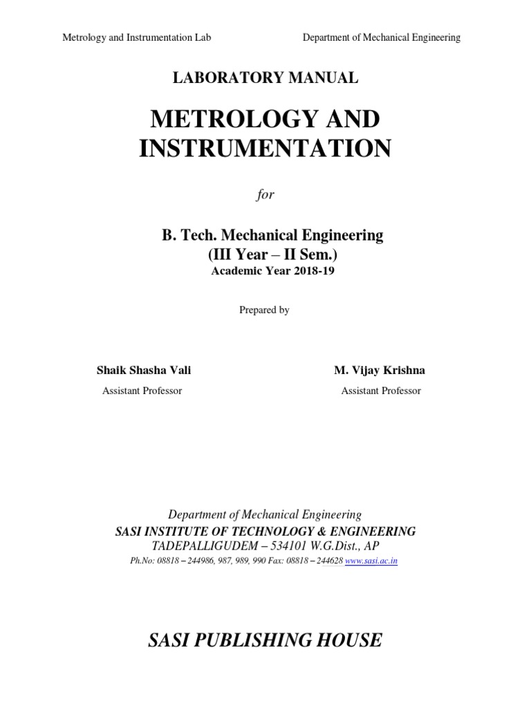 Metrology ICS Lab Manual A.y-2018-19 | PDF | Gear | Calibration