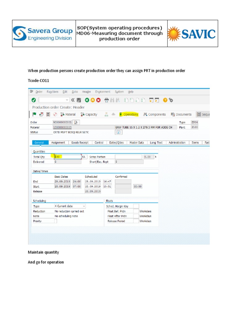 PM11 - PRT Usage in Production Order | PDF