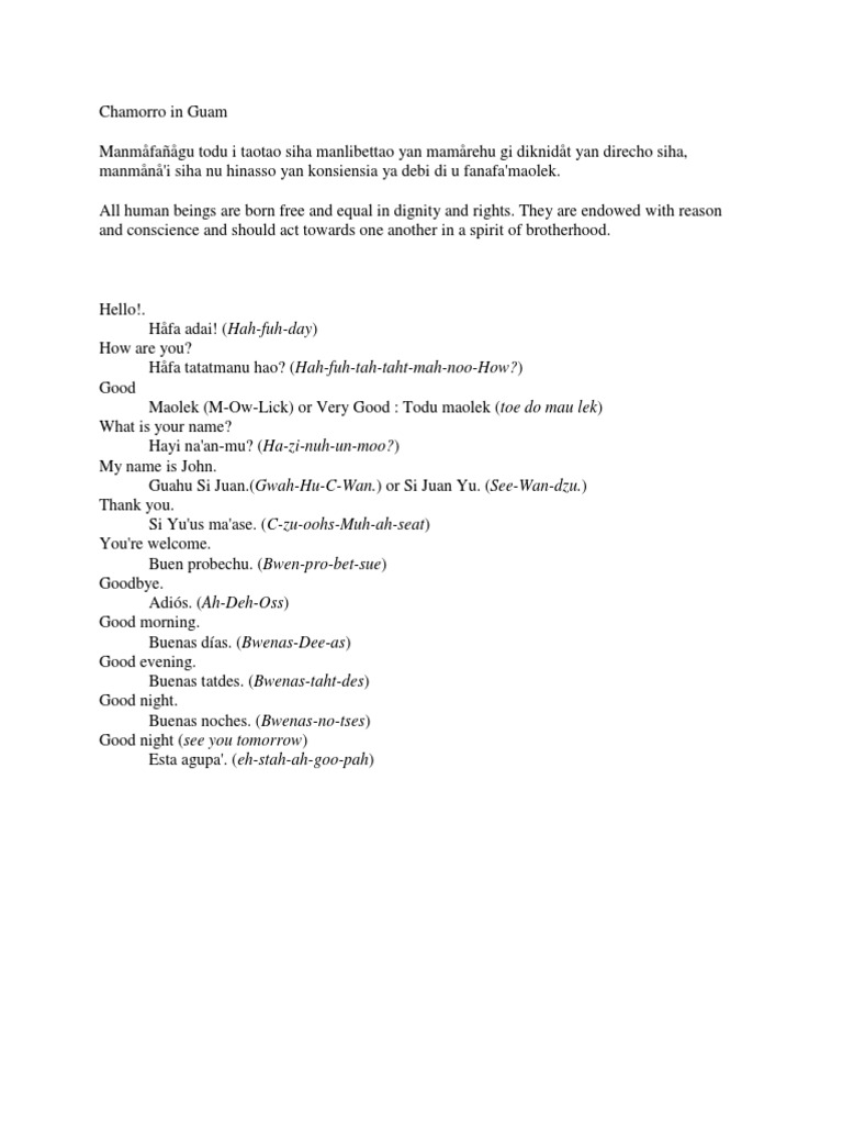 Chamorro Greetings and Phrases Guide | PDF