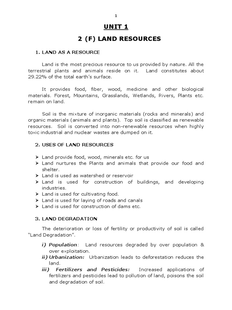 Unit 1 2 (F) Land Resources: 1. Land As A Resource | PDF | Erosion ...