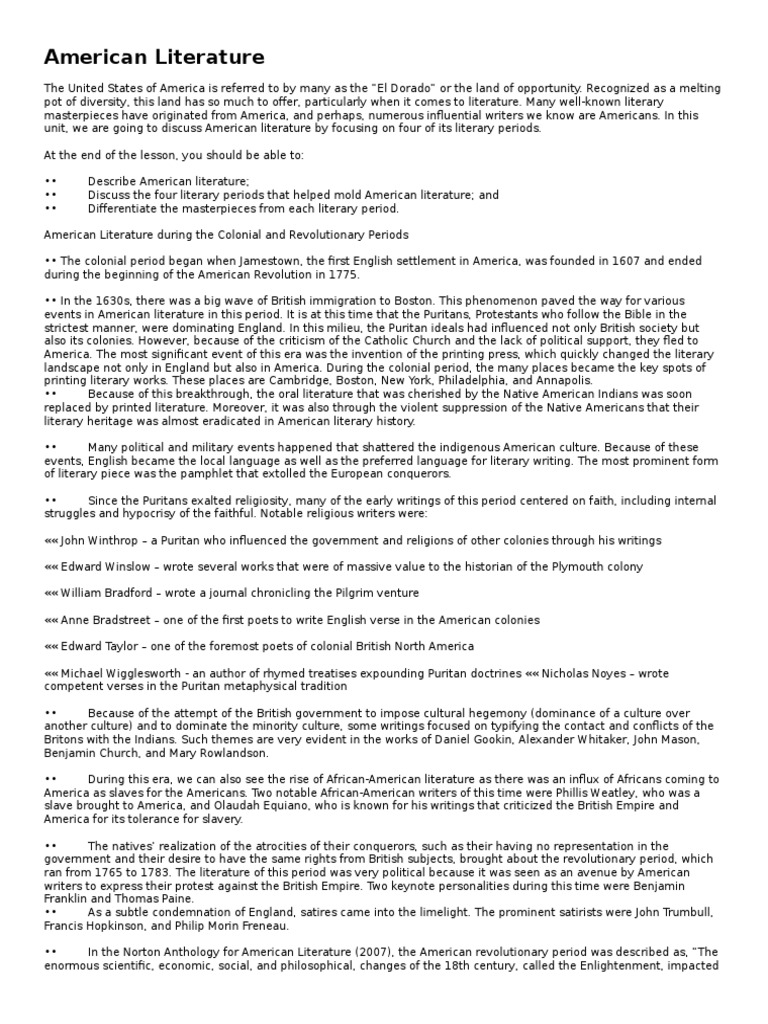 2nd American Lit | PDF | American Literature | Postmodern Literature