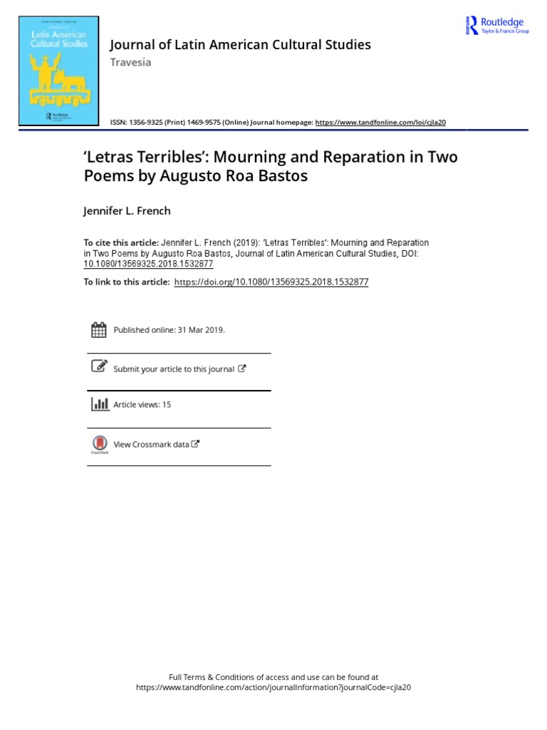 Letras Terribles Mourning and Reparation in Two Poems by Augusto Roa ...