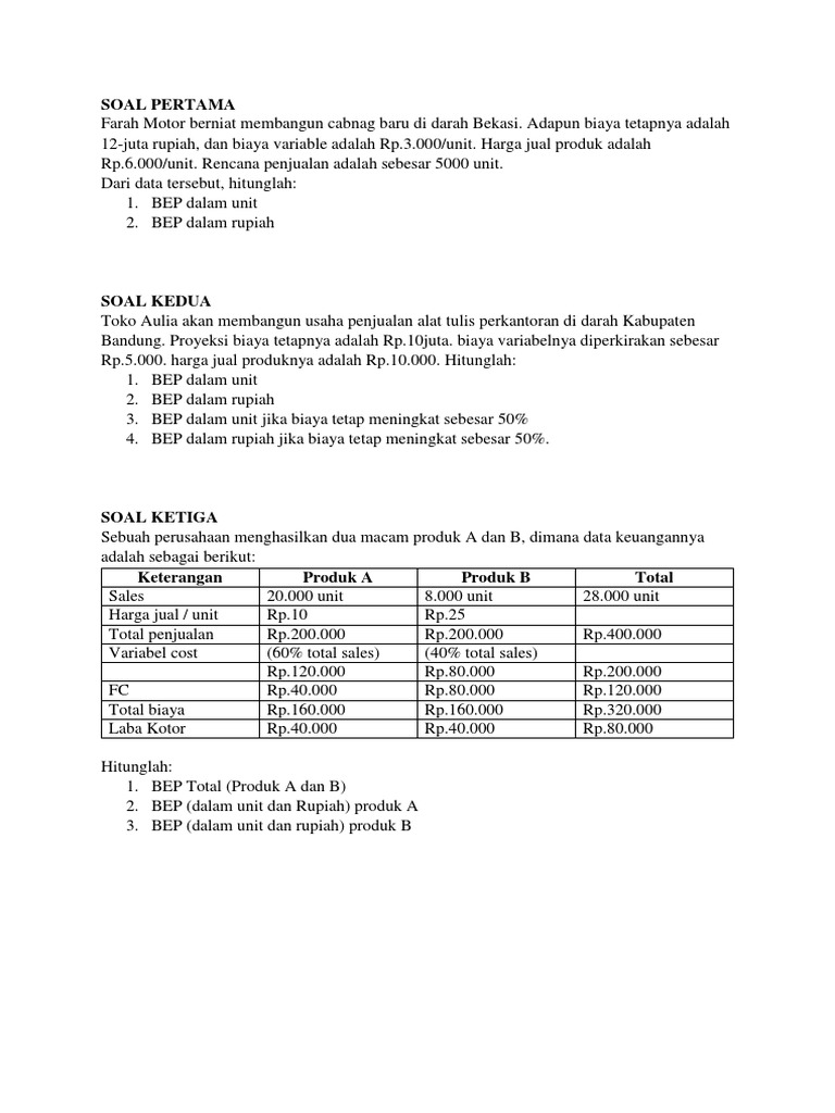 Latihan Soal Bep | PDF | Bisnis | Griya & Taman