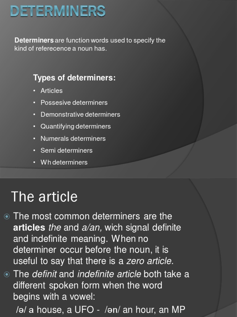 Types of Determiners and Their Uses | PDF | Noun | Grammatical Number