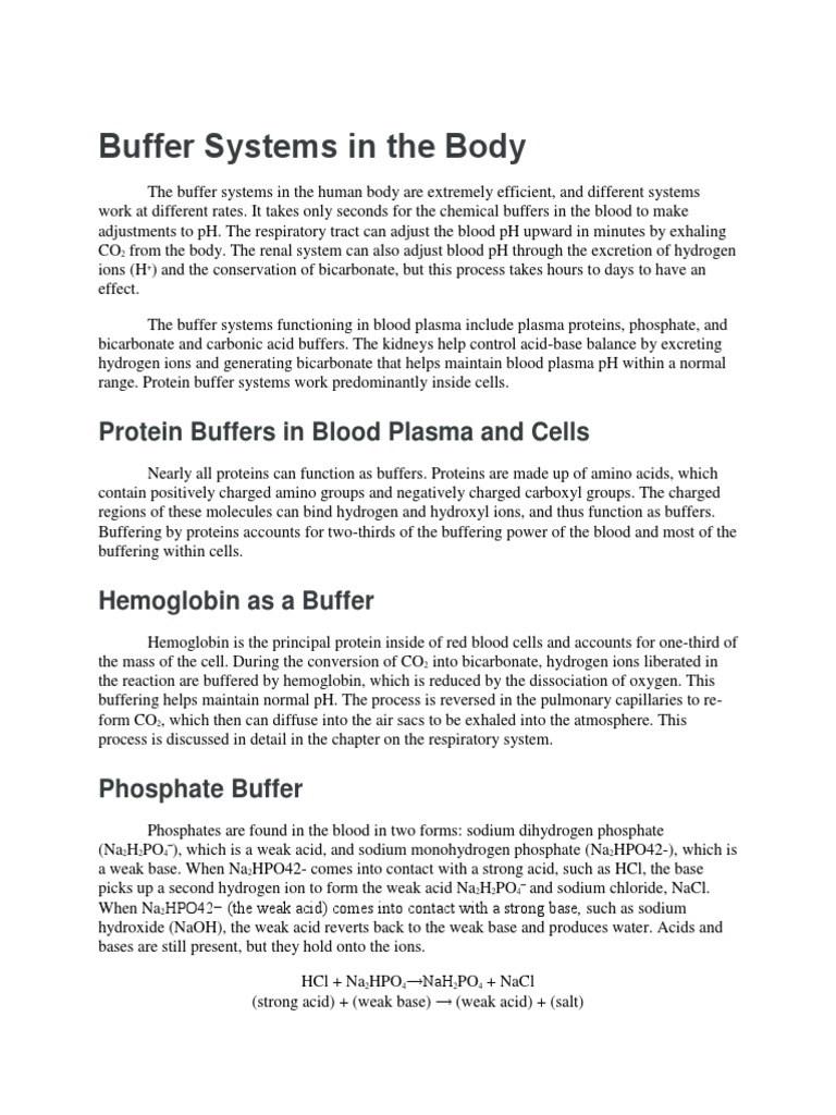Buffer Systems in The Body: Protein Buffers in Blood Plasma and Cells ...