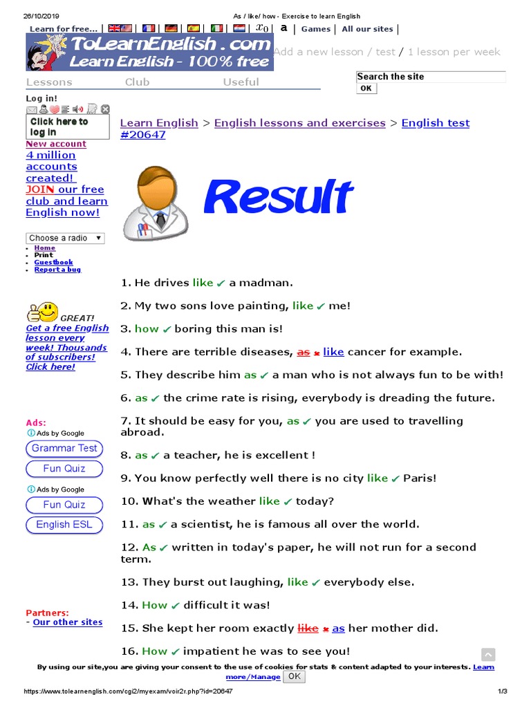 As Like How Exercise To Learn English PDF Verb Linguistic