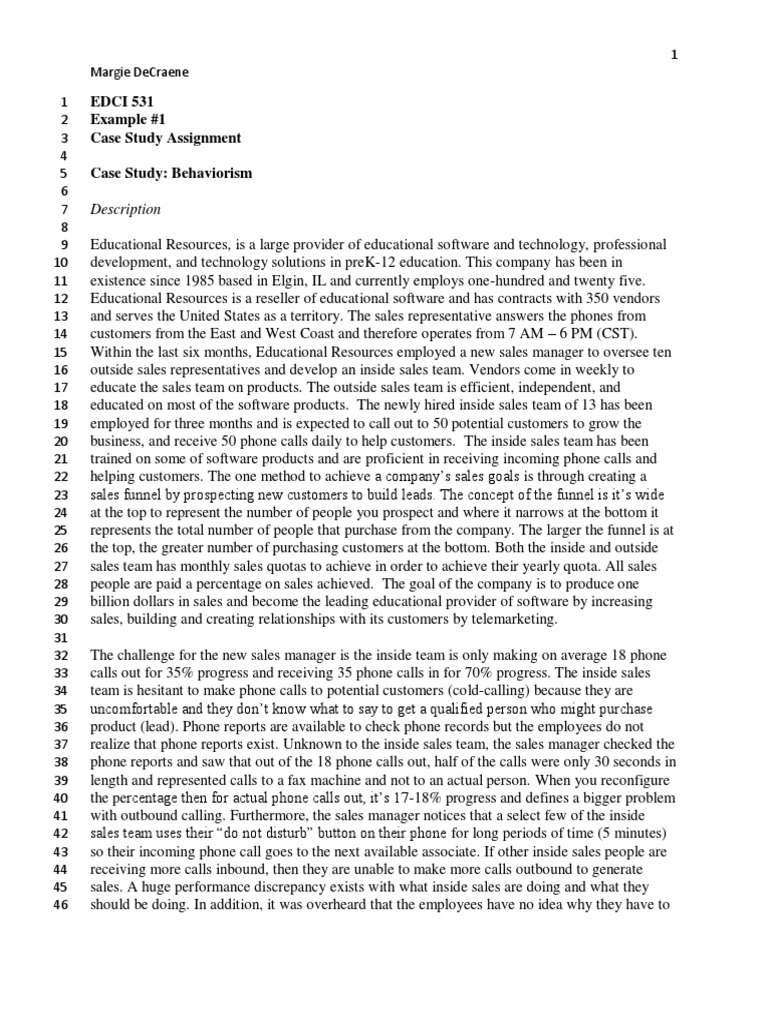 EDCI 531 Example #1 Case Study Assignment Case Study: Behaviorism | PDF ...