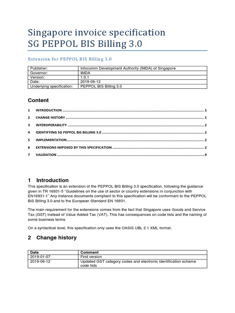 SG Peppol Bis Billing 3-0 | PDF | Invoice | Value Added Tax