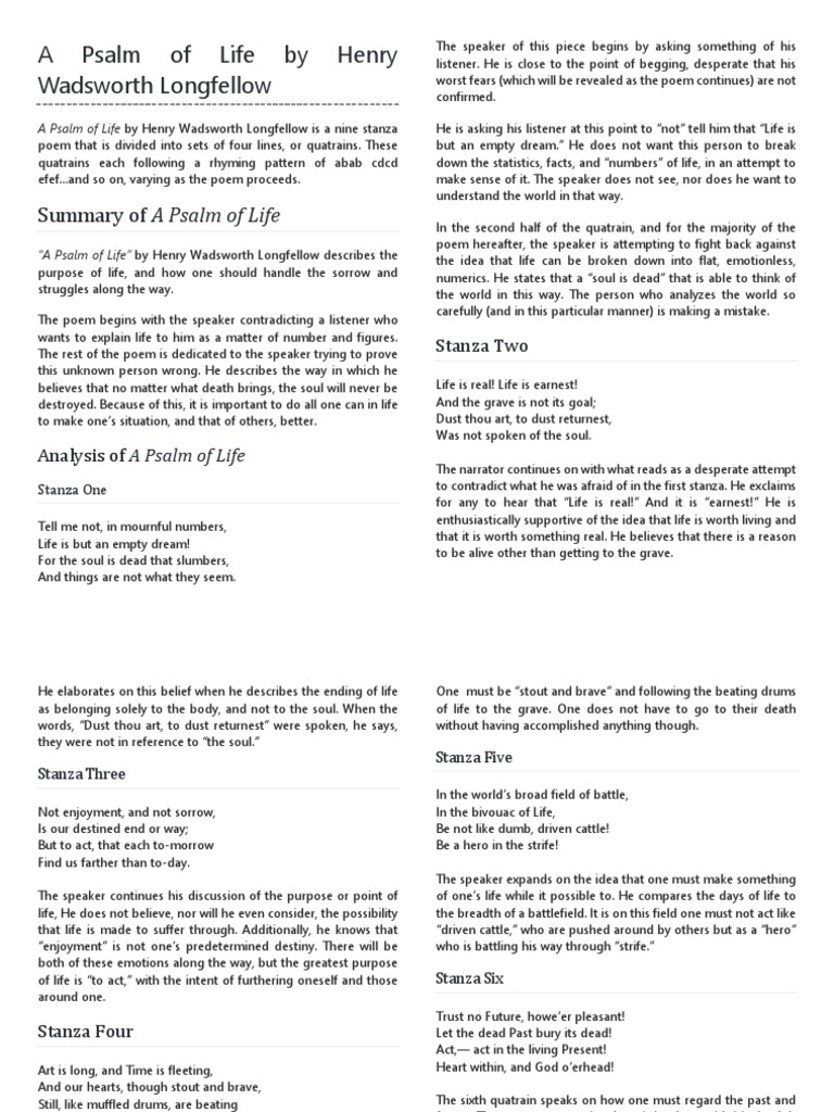 A Psalm of Life by Henry Wadsworth Longfellow | PDF | Henry Wadsworth ...