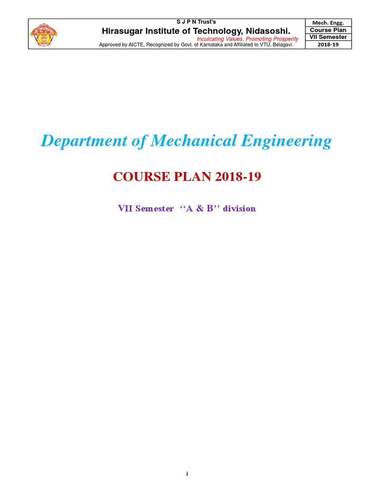 Department of Mechanical Engineering: COURSE PLAN 2018-19 | PDF | Solar ...