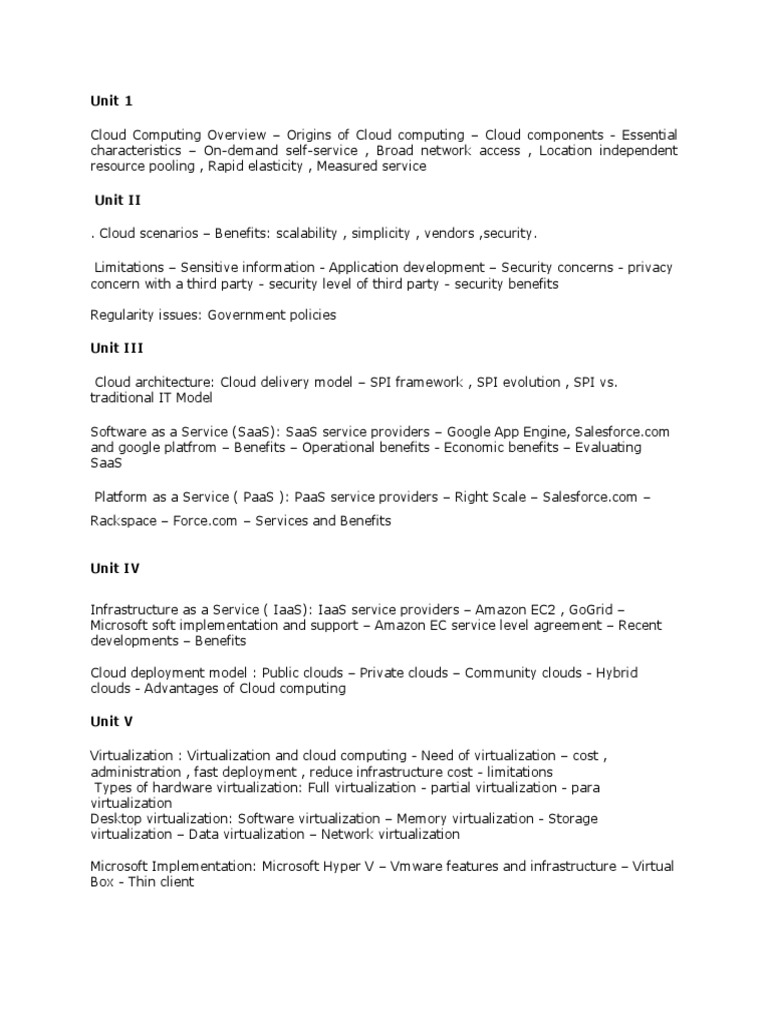 Cloud Computing Notes For BSC and BCA | PDF | Platform As A Service ...