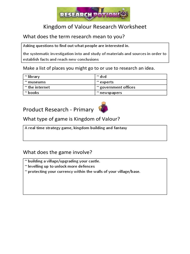 initial research worksheet