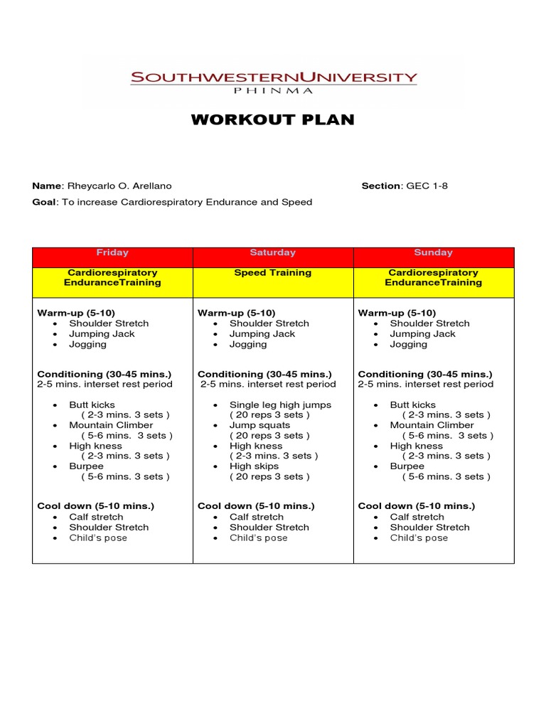 Cardio & Speed Workout Plan | PDF | Food And Drink Preparation | Food ...