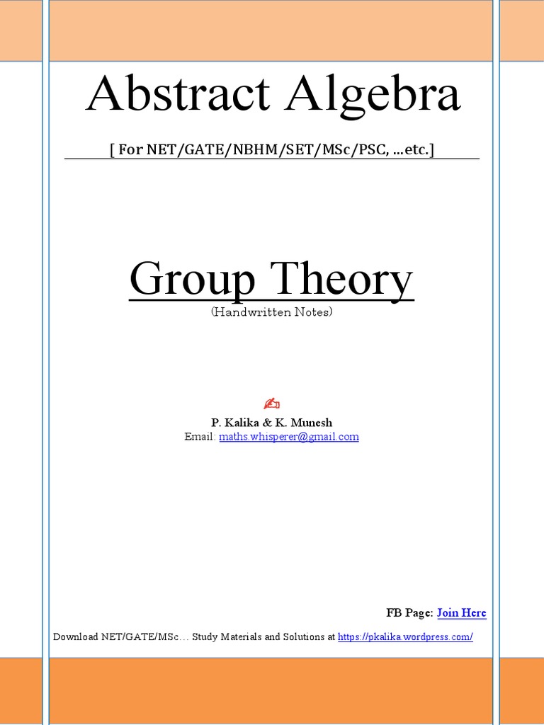 Abstract Algebra Group Theory Handwritten Notes Download | PDF