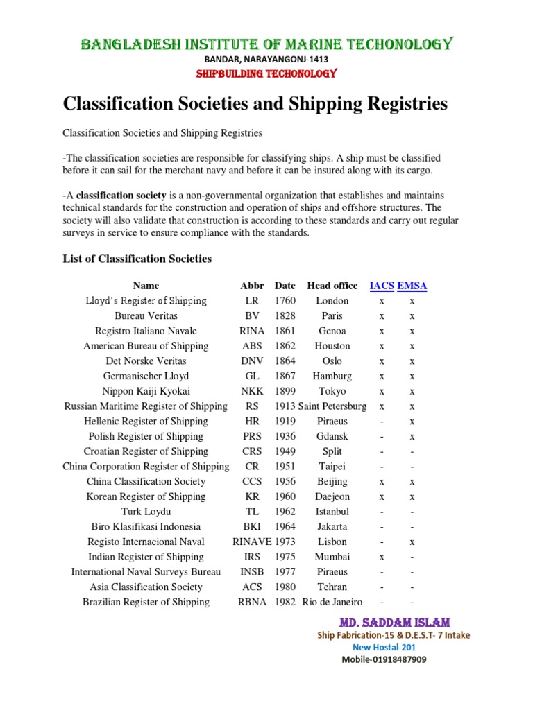 Marine Classsification Socyety | PDF | Shipping | Water Transport