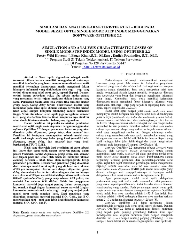 Simulasi Dan Analisis Karakteristik Rugi-Rugi Pada Model Serat Optik ...