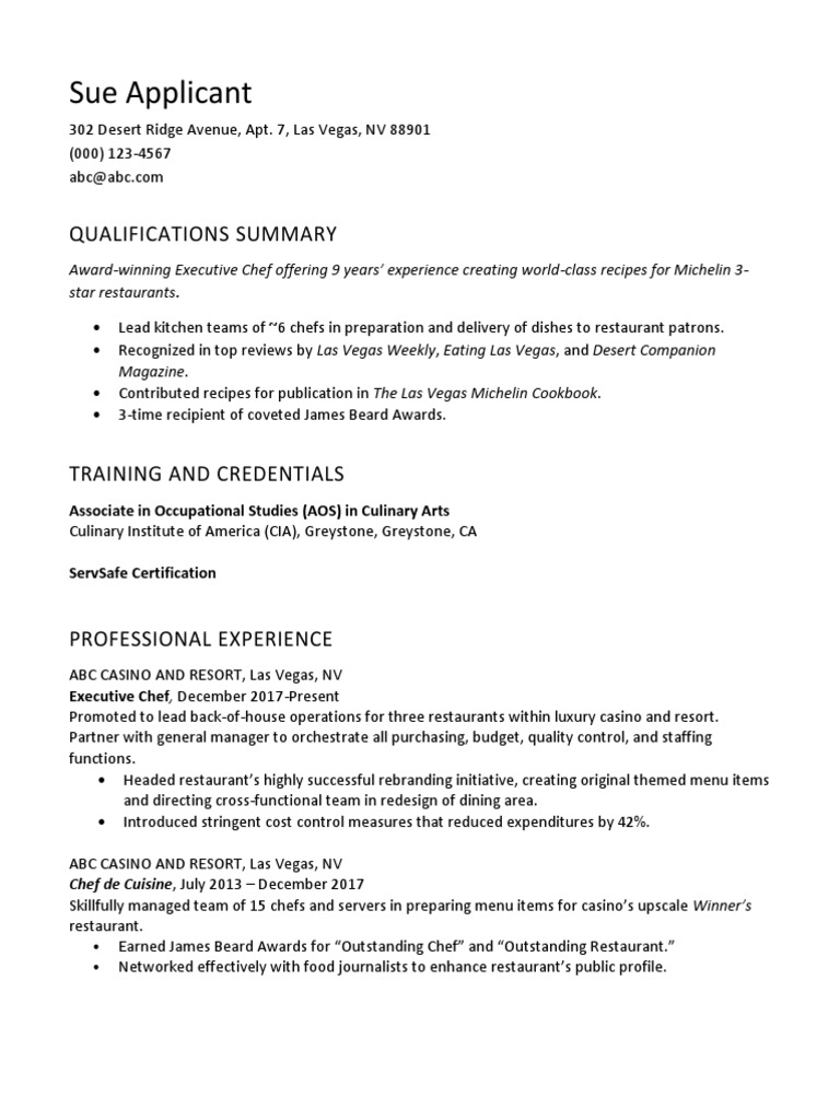 Sue Applicant: Qualifications Summary | PDF