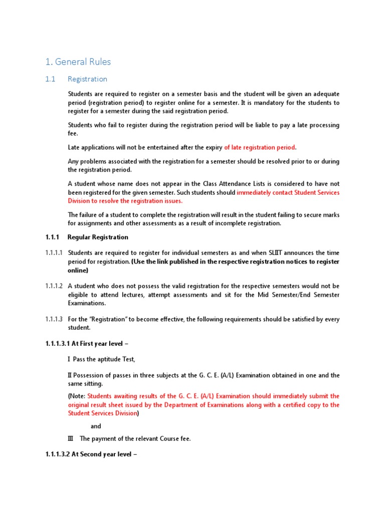 SLIIT Registration Rule Book | PDF | Students | Academic Degree