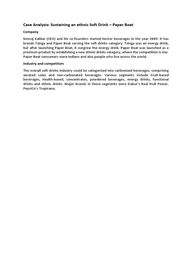 Sustaining Ethnic Soft Drink Brand Paper Boat | PDF | Business ...