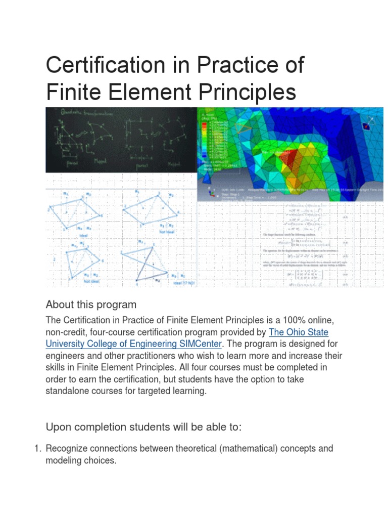 Certification in Practice of Finite Element Principles: About This ...