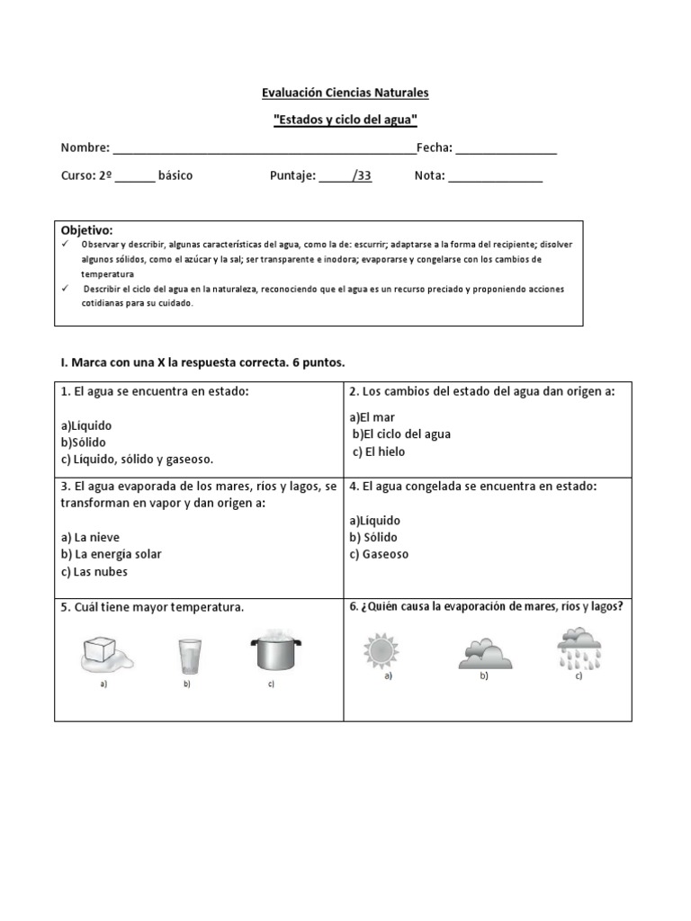 Evaluacion Ciencias Naturales Estados y Ciclo Del Agua | PDF | El ciclo ...