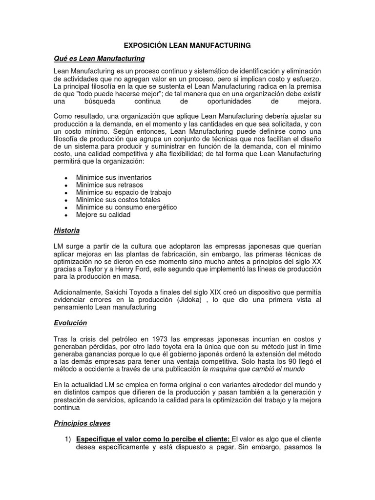 Exposición Lean Manufacturing | Descargar gratis PDF | Lean Manufacturing | Calidad (comercial)