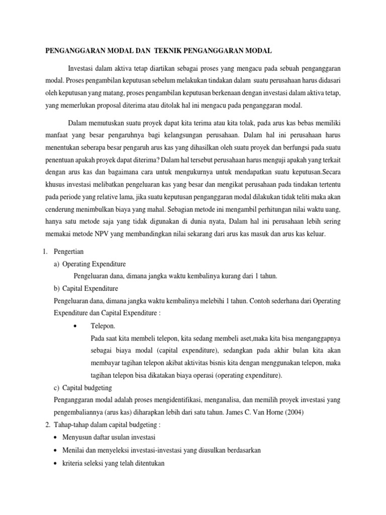 Penganggaran Modal Dan Teknik Penganggaran Modal | PDF