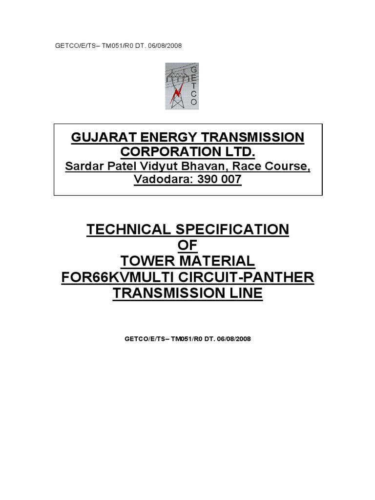 Technical Specification OF Tower Material For66Kvmulti Circuit-Panther Transmission Line | PDF ...