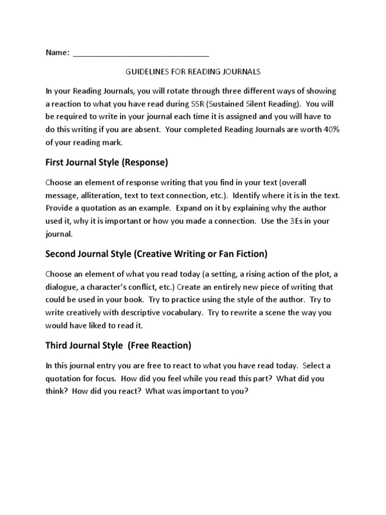Reading Journal Guidelines | PDF