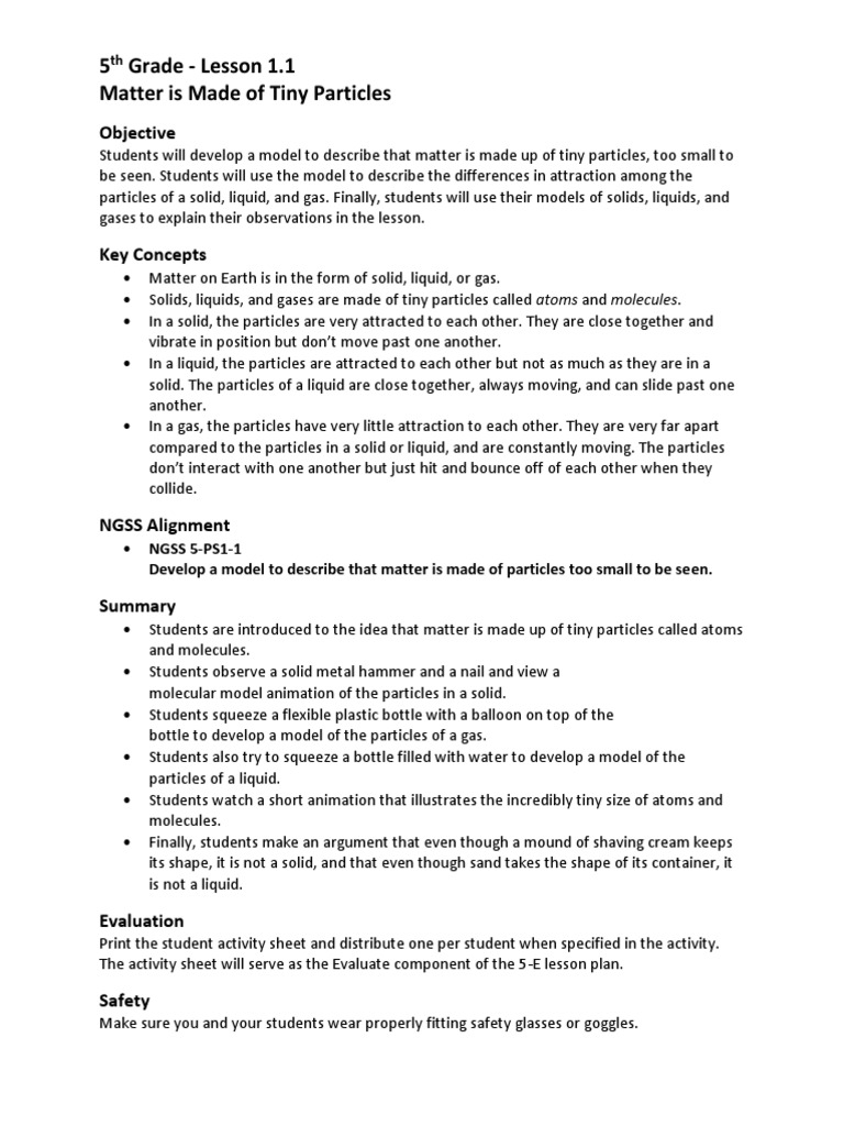 g5 l1.1 Matter Is Made of Particles | PDF | Gases | Particle