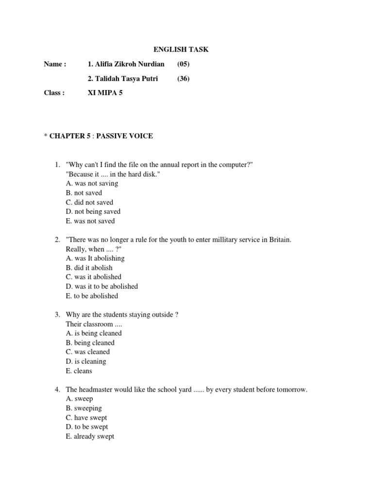English Task Name 1 Alifia Zikroh Nurdian 05 2 Talidah Tasya Putri