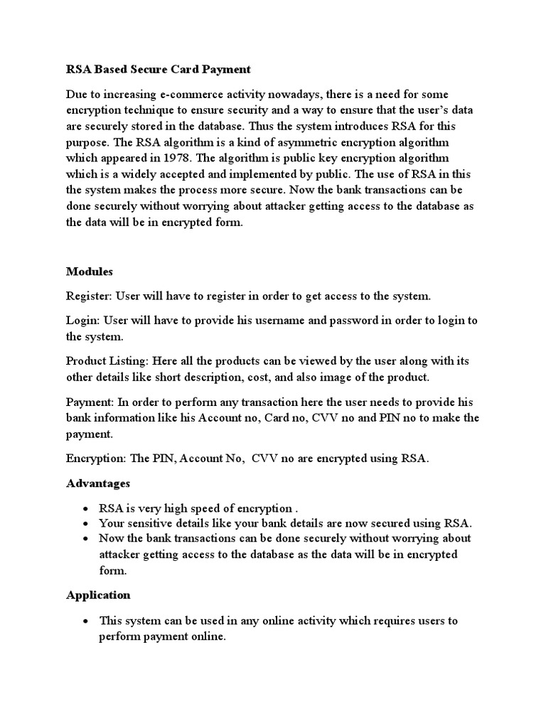 RSA Based Secure Card Payment | PDF | Business | Computers